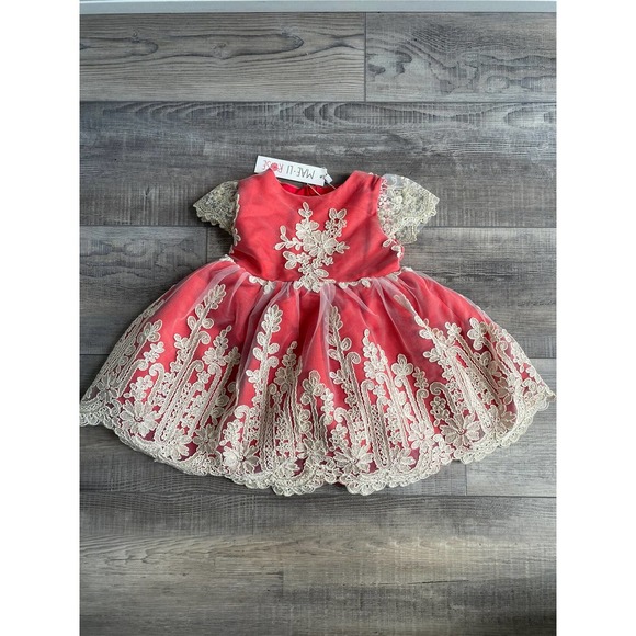 mae li rose | Dresses | Mae Li Rose Red Beige Gold Tulle Lace Holiday ...